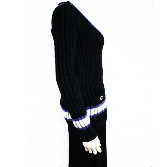 CHANEL | Sweaters | Chanel Sweater Spring Cotton Navy Blue V Neck ...